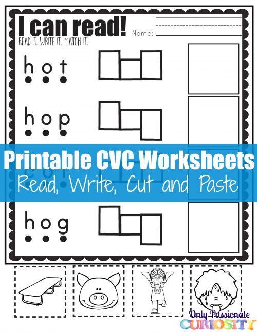 CVC Worksheets: Cut and Paste Letter O - Only Passionate Curiosity
